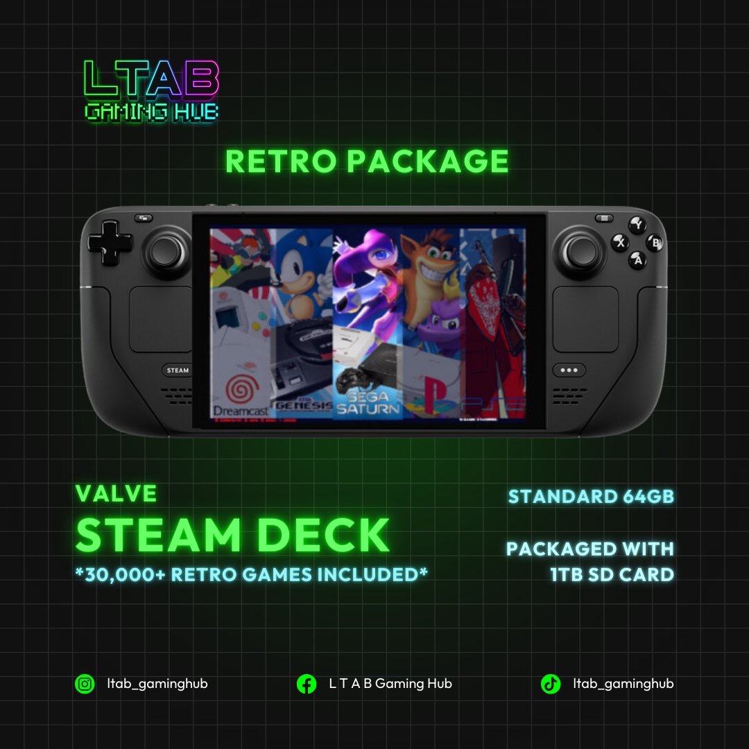 Steam Deck 64GB, 256GB, 512GB (Retro Package) – LTAB Gaming Hub